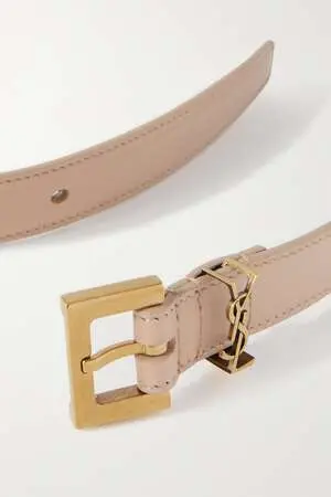 Saint Laurent Cassandre Leather Belt Beige