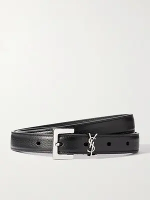 Saint Laurent Cassandre Leather Belt - Black