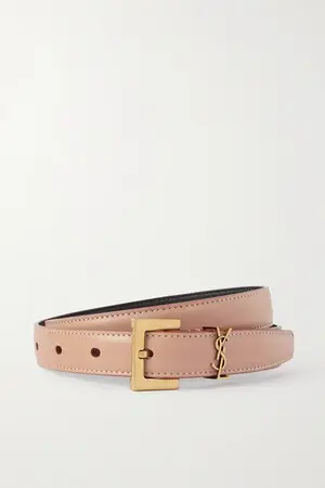 Saint Laurent Cassandre Leather Belt Brown