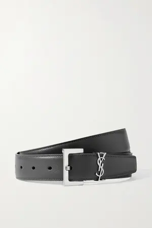 Saint Laurent Cassandre Leather Belt Dark Gray