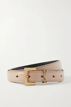 Saint Laurent Cassandre Leather Belt Neutrals