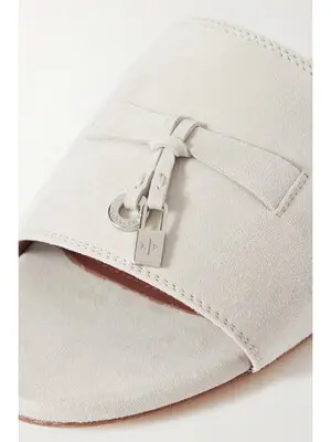 Loro Piana Summer Charms Suede Slides - Gray