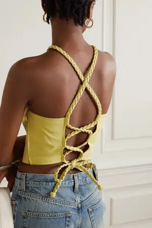 Red Valentino Cropped Lace-up Cotton-blend Poplin Top