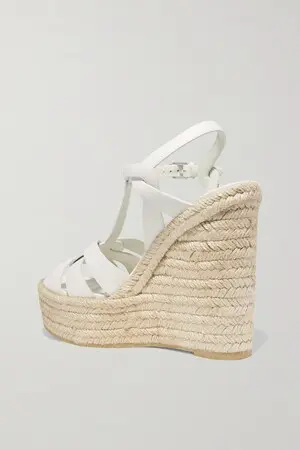 Saint Laurent Tribute Woven Leather Espadrille Wedge Sandals - White