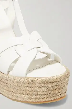 Saint Laurent Tribute Woven Leather Espadrille Wedge Sandals - White