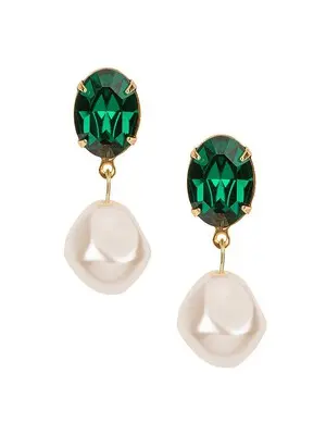 JENNIFER BEHR Tunis 24k Gold-plated, Crystal & Glass Pearl Drop Earrings Emerald