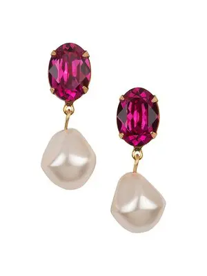 JENNIFER BEHR Tunis 24k Gold-plated, Crystal & Glass Pearl Drop Earrings Fuchsia