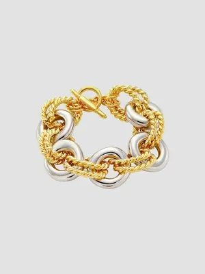 KENNETH JAY LANE Two-tone Rhodium-plated & 22k -plated Link Bracelet/8.5 - Gold