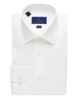 David Donahue Super Fine Twill Trim Fit Dress Shirt - White