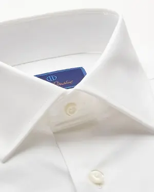 David Donahue Super Fine Twill Trim Fit Dress Shirt - White