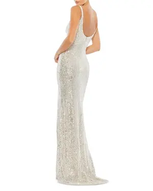 Mac Duggal Sequined Gown - Silver