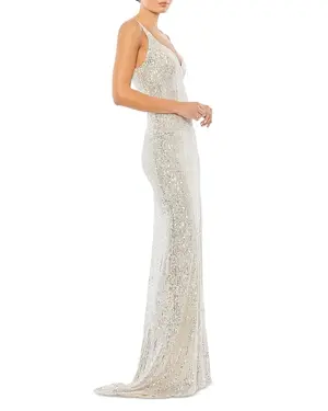 Mac Duggal Sequined Gown - Silver