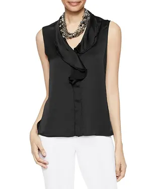 Misook Ruffle Neck Tank Top - Black