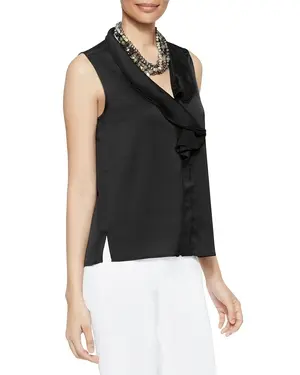 Misook Ruffle Neck Tank Top - Black