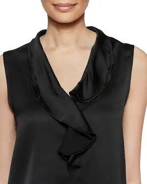 Misook Ruffle Neck Tank Top - Black