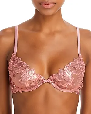 FLEUR DU MAL Foil Lily Embroidered Demi Bra Rose Gold