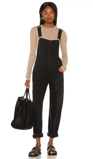 Free People X We The Free Ziggy Denim Overall In Black - Mineral Black