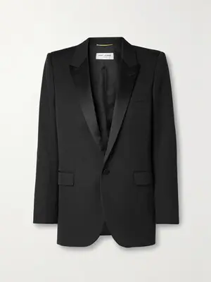 Saint Laurent Tube Satin-trimmed Grain De Poudre Wool Blazer