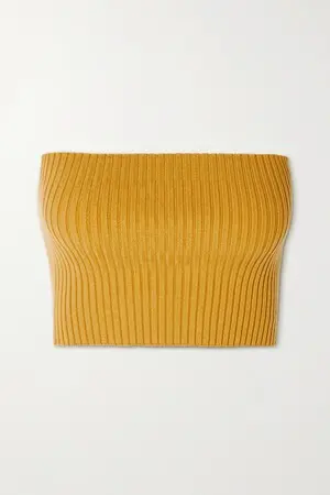 Chloé Strapless Cropped Ribbed Wool-blend Top