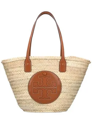 Tory Burch Ella Straw & Leather Basket Tote Bag - Natural,cuoio