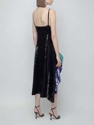 Loewe Sequined Ruffled Midi Dress - Black
