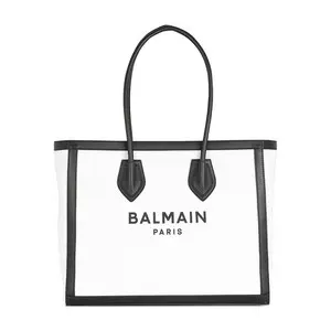 Balmain Canvas B-Army 42 Tote Bag With Leather Panels - Blanc Noir