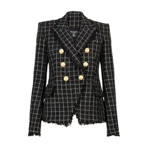 Balmain Tweed Jacket With Double-breasted Buttoned Fastening - Ead Noir Or