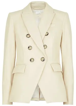 Veronica Beard Miller Dickey Ecru Vegan Leather Blazer Ecru