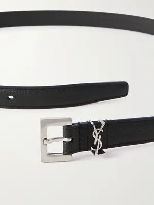 Saint Laurent 2cm Full-grain Leather Belt - Black