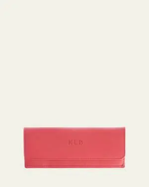 ROYCE NEW YORK Monogrammed Rfid Blocking Leather Clutch Wallet, Personalized - Red