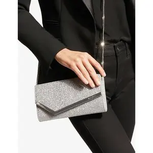 JIMMY CHOO Emmie Glittered Leather Mini Clutch