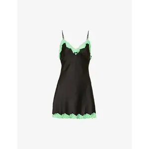 Alexander Wang Lace-Trim V-Neck Silk-Satin Mini Dress - Black | Editorialist