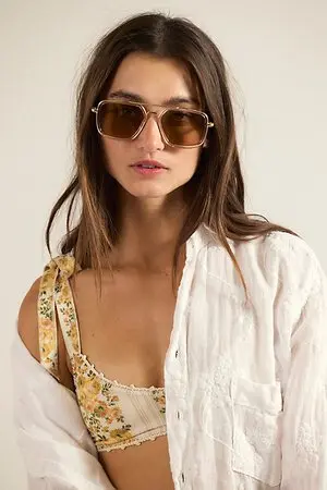 Free People Luna Classic Aviator Sunglasses - Crystal Grapefruit