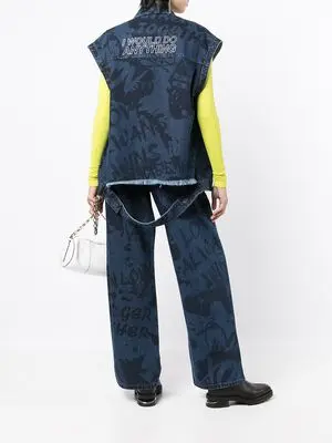 PORTS V Slogan-print Denim Gilet