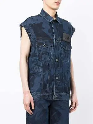 PORTS V Slogan-print Denim Gilet