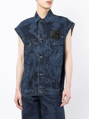 PORTS V Slogan-print Denim Gilet