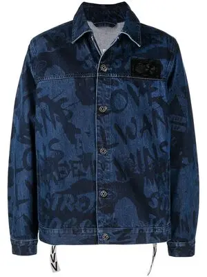 PORTS V Graffiti Print Denim Jacket