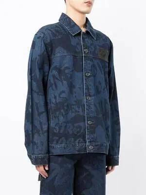 PORTS V Graffiti Print Denim Jacket