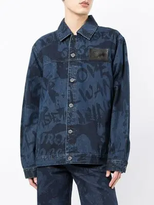 PORTS V Graffiti Print Denim Jacket