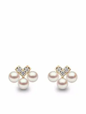 Yoko London 18kt Yellow Akoya Pearl Diamond Stud Earrings - Gold