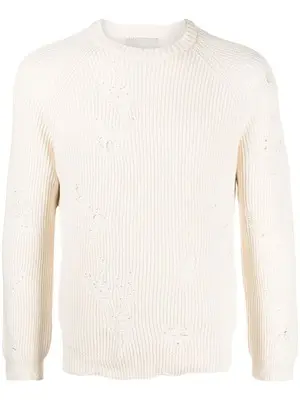 LANEUS Ripped Ribbed-knit Jumper - Neutrals