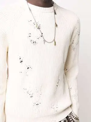 LANEUS Ripped Ribbed-knit Jumper