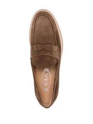 TOD'S Woven Trim Penny Loafers - Brown