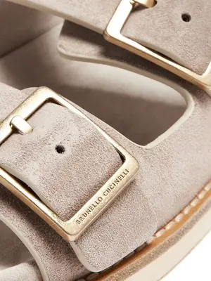 Brunello Cucinelli Buckled Suede Sandals - Neutrals