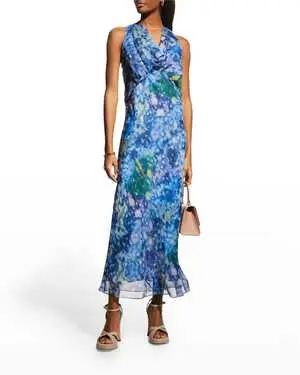 Marc Jacobs The Halter Cowl Neck Dress In Blue Multi - 75% Off |  Editorialist
