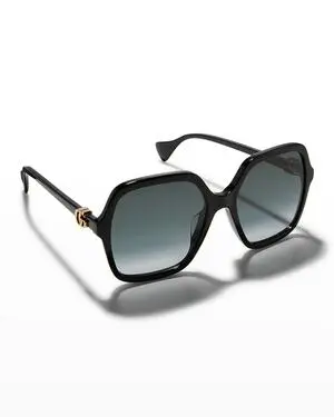 Gucci Oversize Rectangle Acetate Sunglasses 001 Solid Black