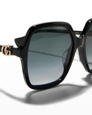 Gucci Oversize Rectangle Acetate Sunglasses Solid Black