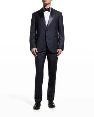 Brunello Cucinelli Solid Peak-lapel Tuxedo - Navy