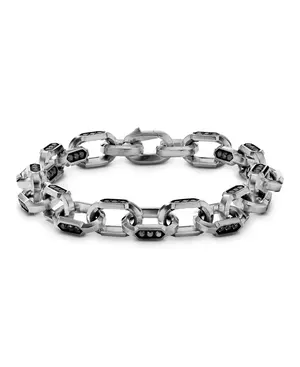 David Yurman Sterling Silver And Black Diamond Link Bracelet