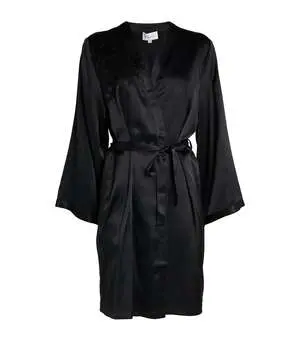 MARJOLAINE Silk Lace-trim Robe - Black